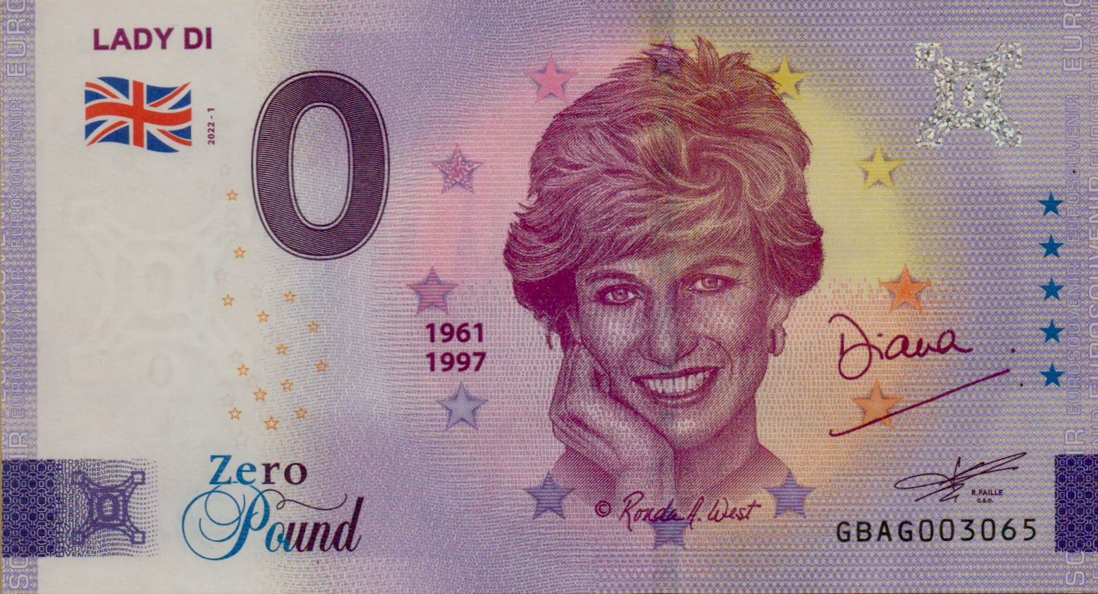 Euro (Princes Diana) 0 2022 UNC P-EURO, Banknote Market